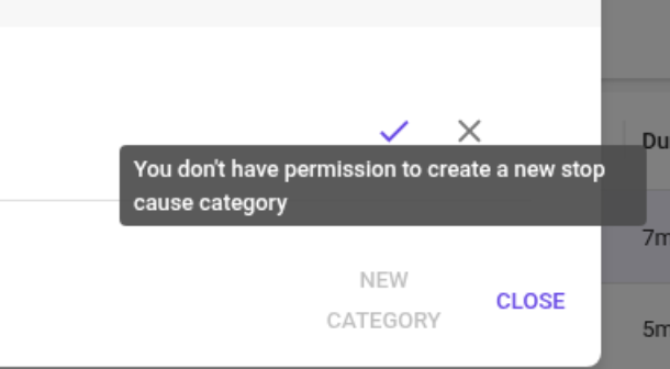 Why does it say I do not have permission to create a stop cause ...